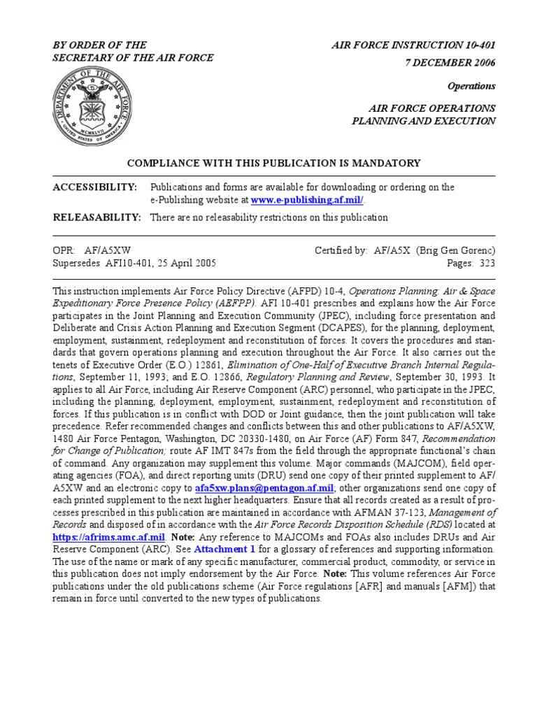 AFI 10-401 Operations Planning and Execution 2006 PDF | PDF | United ...