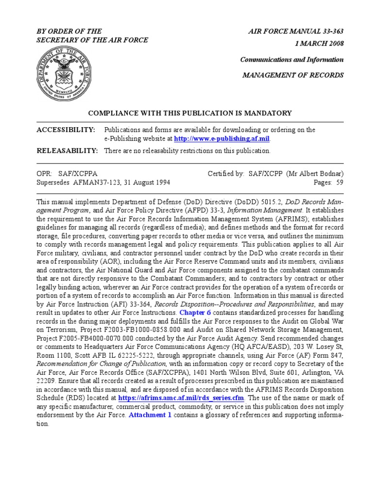 AFMAN 33-363 Management of Records.pdf | Records Management | Floppy Disk