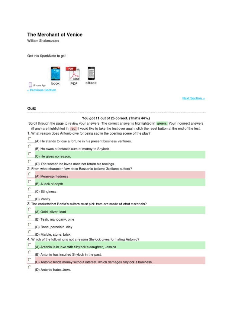 Merchant of Venice Study Guide & Quiz | PDF | The Merchant Of Venice ...