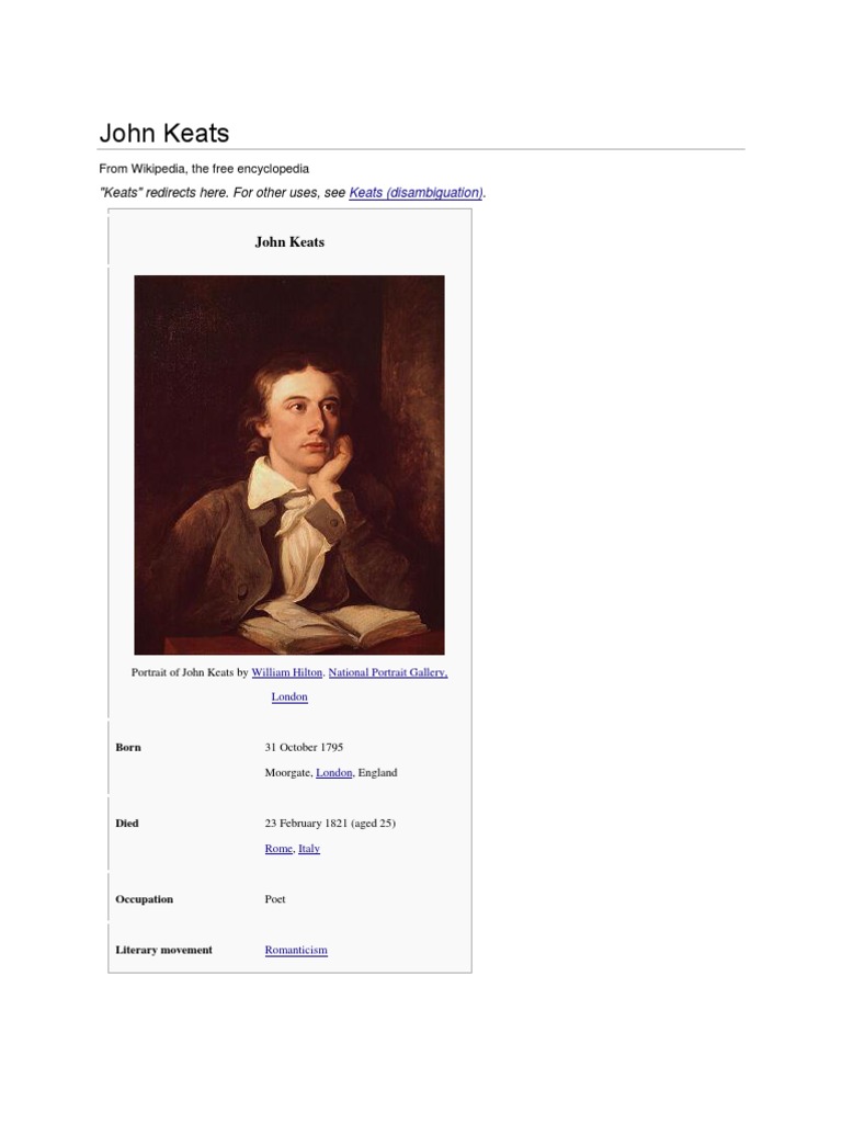 A Concise Biography of Romantic Poet John Keats Capturing His Inspired ...