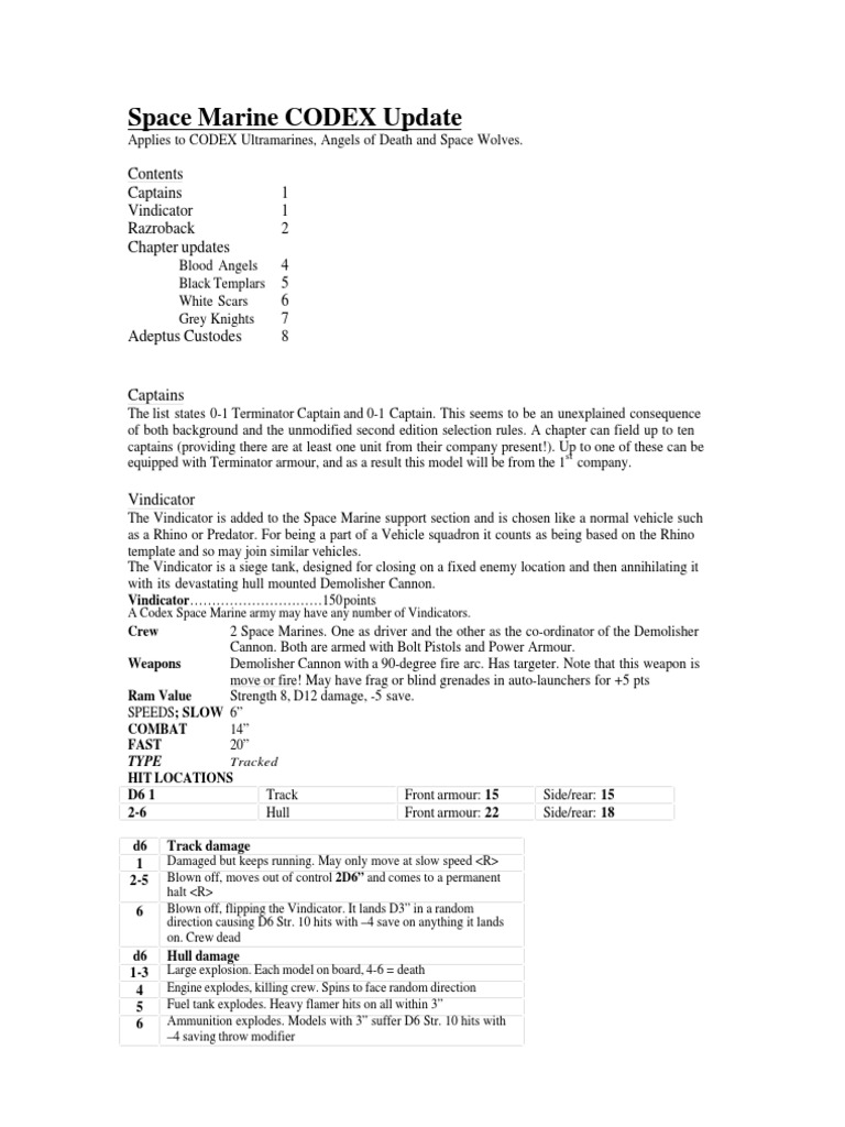 Space Marine CODEX Updates & Rules | PDF | Gun Turret | Tanks