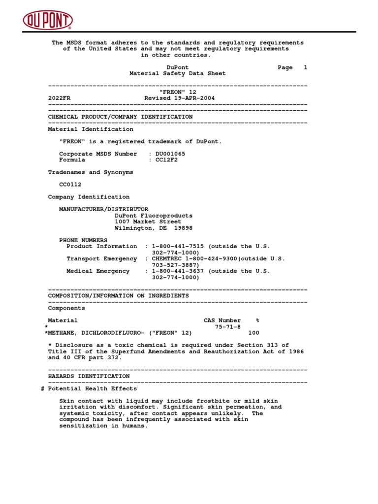 Freon 12 | PDF | Toxicity | Chemistry