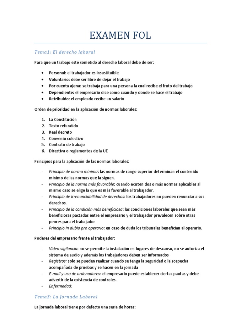 Examen Fol | PDF | Derecho laboral | Naturaleza