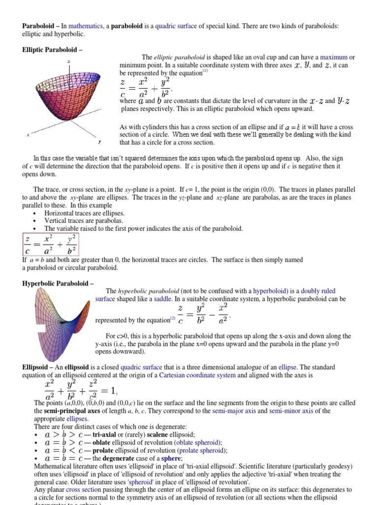 Quadric Surfaces | PDF | Ellipse | Cartesian Coordinate System