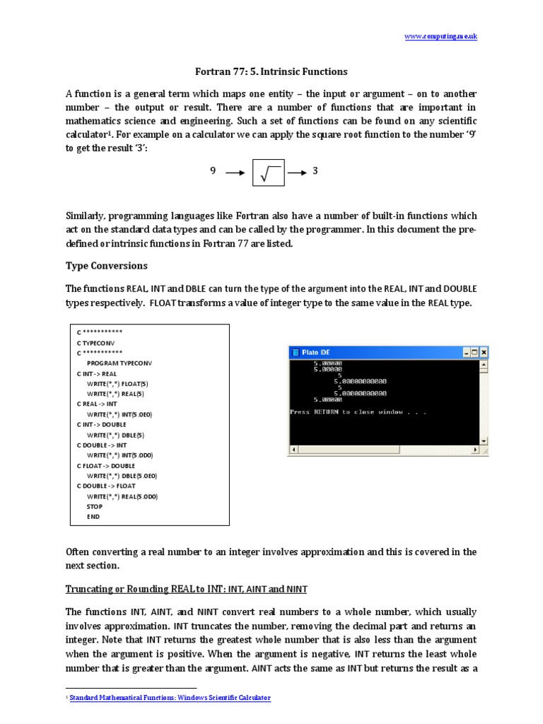 Fortran 77 Intrinsic Functions | PDF | Trigonometric Functions | Sine