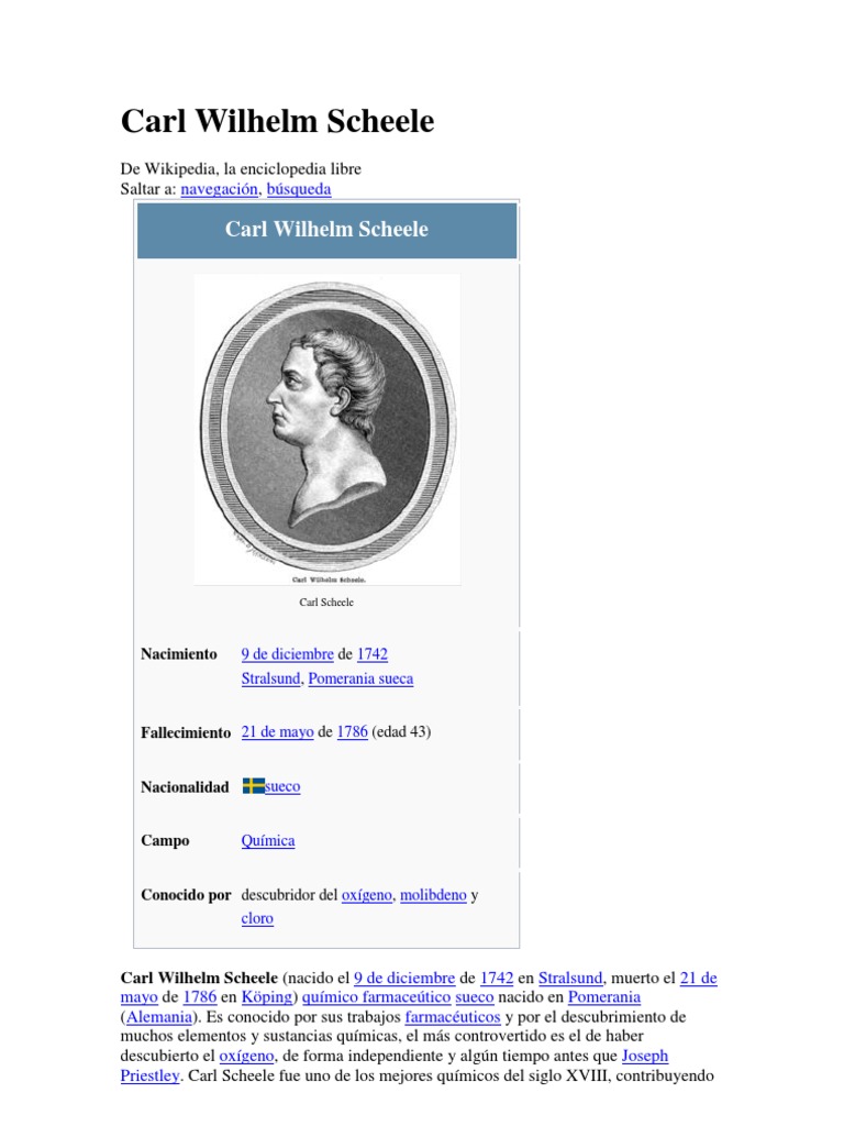 Carl Wilhelm Scheele | PDF | Átomos | Elementos químicos