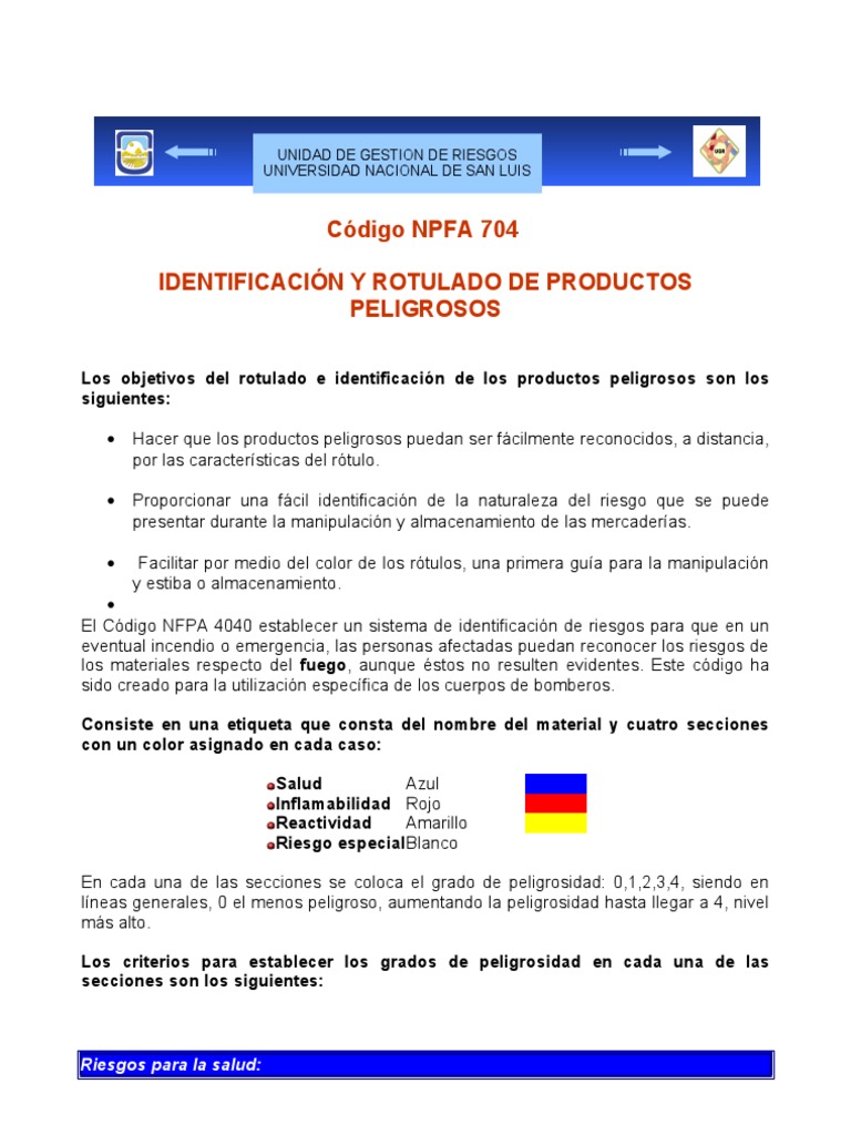Codigo Nfpa 704 Identificacion y Rotulado de Productos Peligrosos | PDF