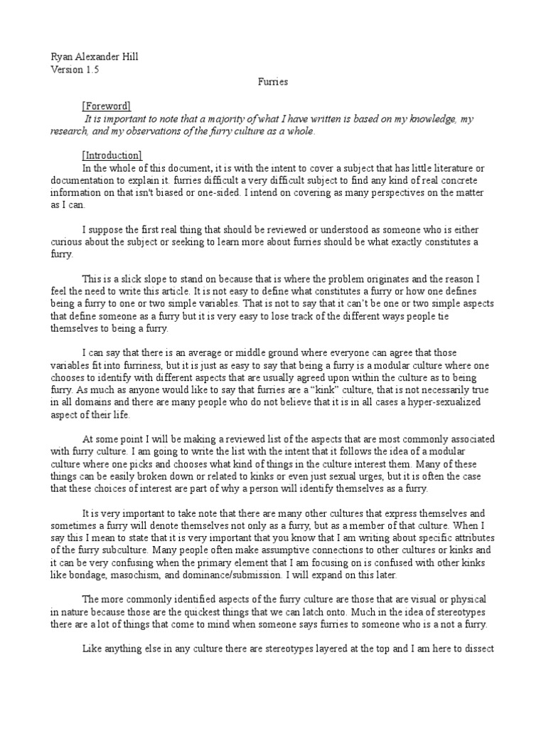Furry Identity - Ryan Hill | PDF | Representation (Arts) | Concept