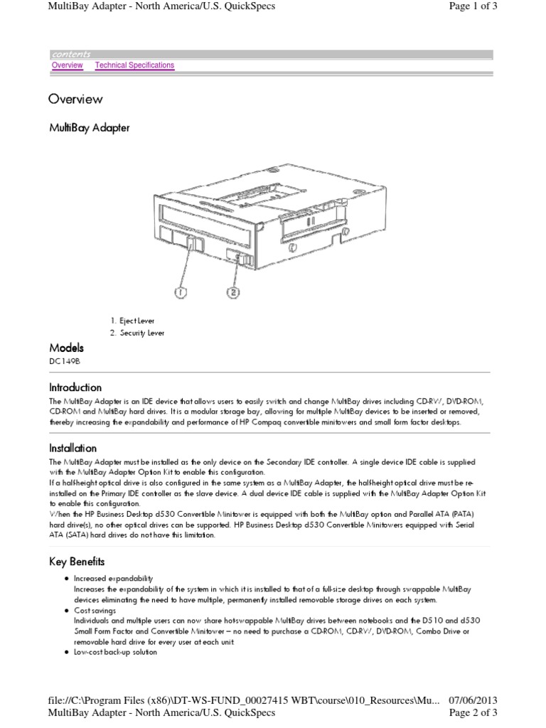 Overview MultiBay Adapter | PDF | Ibm Pc Compatibles | Areas Of ...