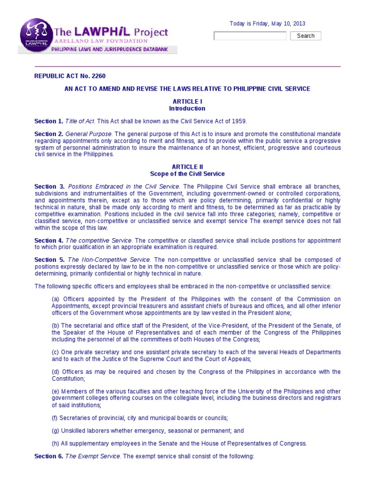 Ra 2260 | Download Free PDF | Civil Service | Employment