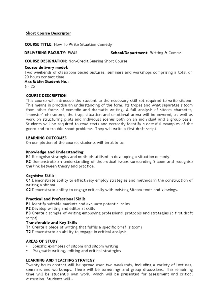 How To Write Situation Comedy | PDF | Lecture | Theory