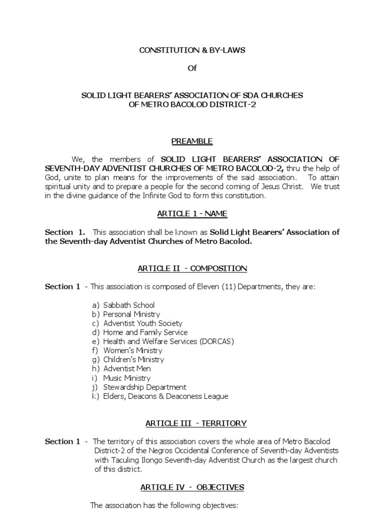Constitution & BL | PDF | Seventh Day Adventist Church | Constitutional ...