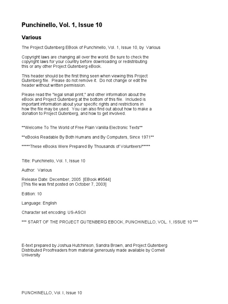 Punchinello, Vol. 1, Issue 10: Various | PDF | Project Gutenberg | E Text