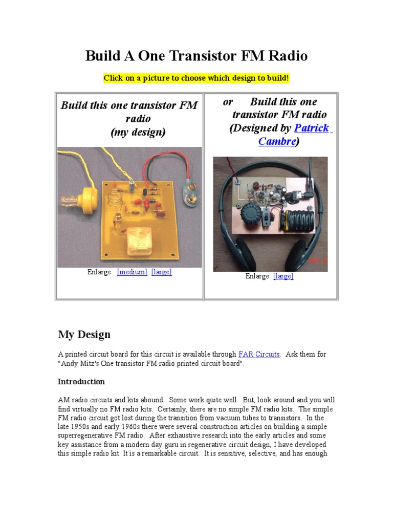 1 Transistor FM Radio | PDF | Capacitor | Electronic Circuits