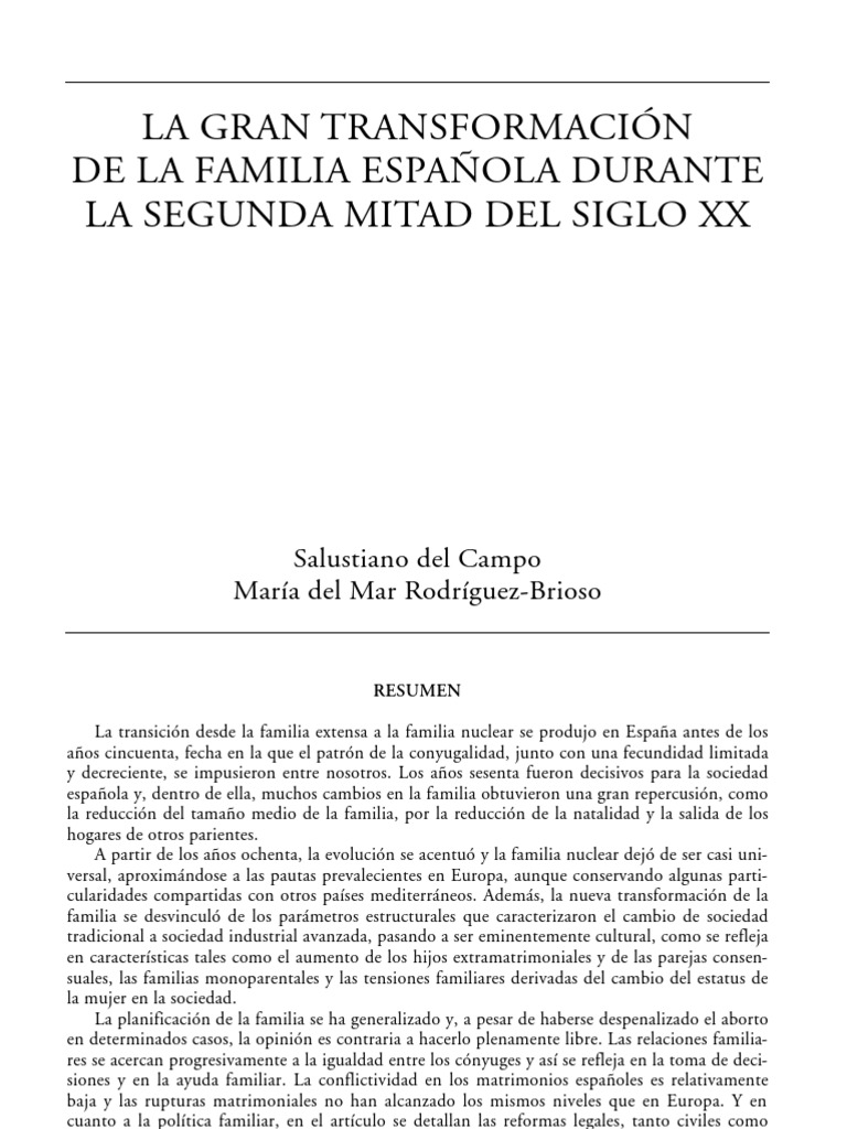 Transformacion de La Familia en España | PDF | Familia | Juventud