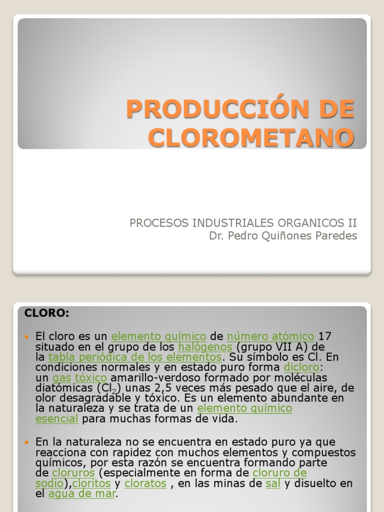 Producción y usos del clorometano | PDF | Cloro | Metano