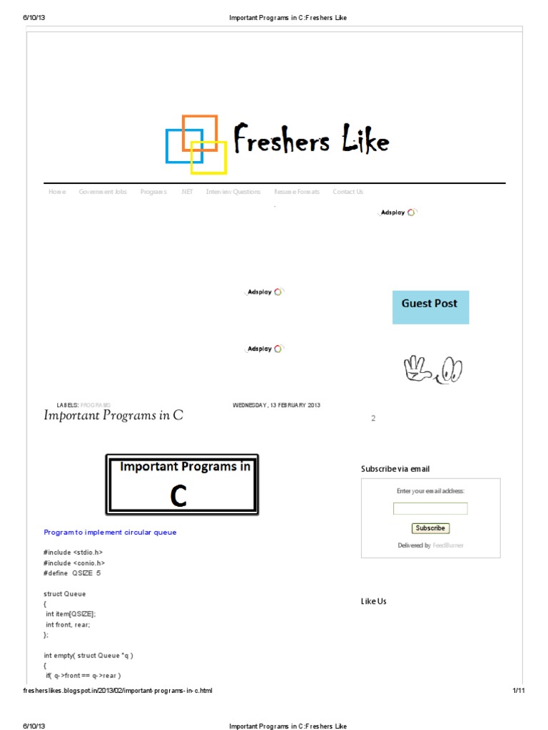 Important Programs in C - Freshers Like | PDF | Computer Programming | C++