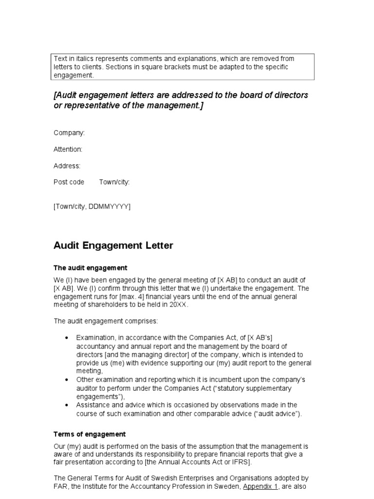Audit Engagement Letter Far | PDF | Audit | Financial Statement