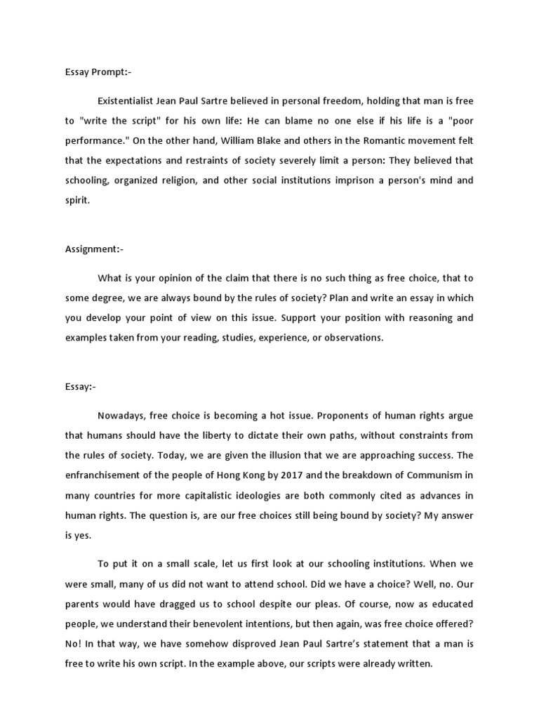 SAT Essay (Sample) | PDF | Liberty | Existentialism