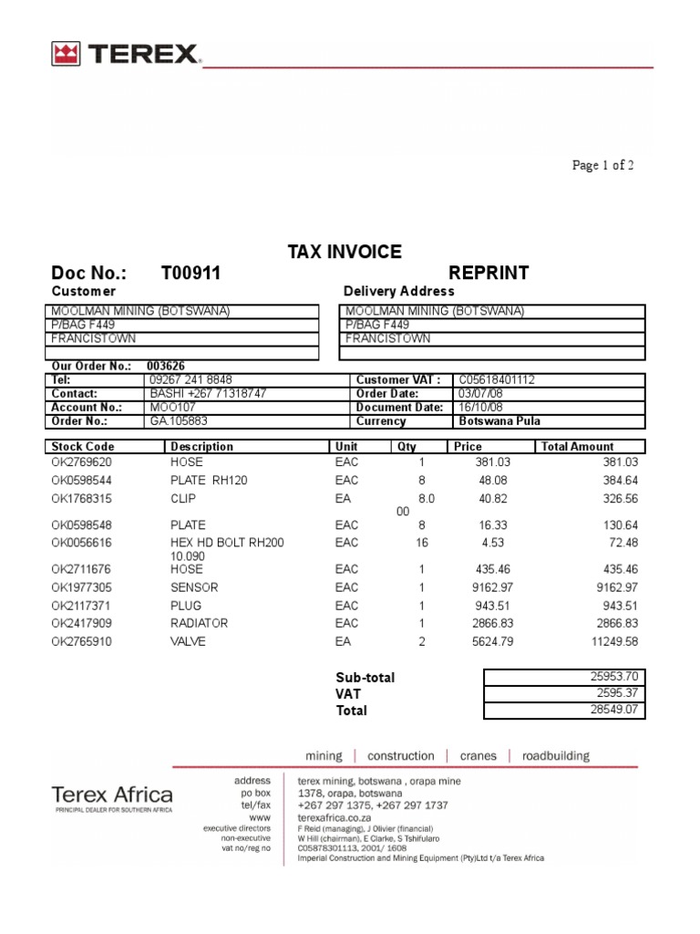 Moolman Mining Tax Invoice Summary | PDF
