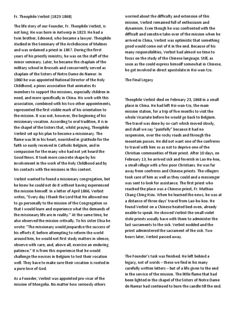 Fr. Theophile Verbist | PDF | Religious Education