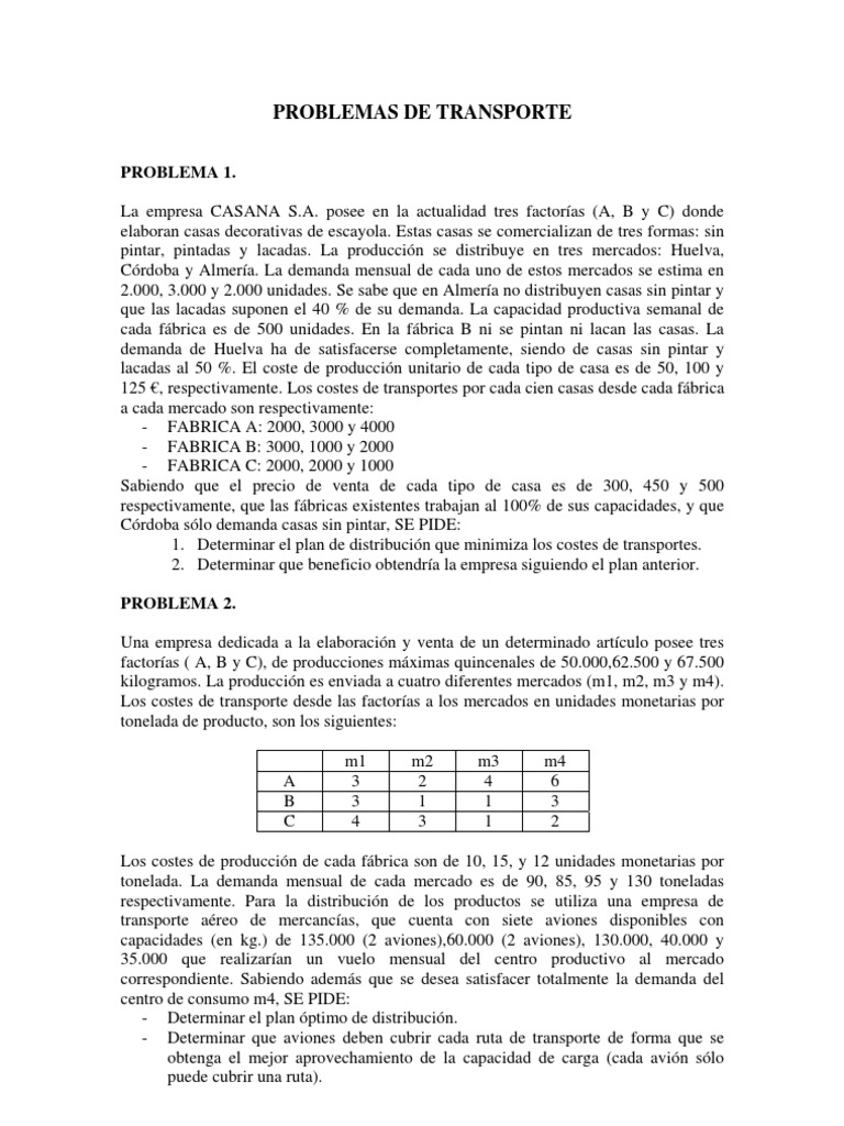 Problemas De Transporte Pdf Distribución Comercial Mercado