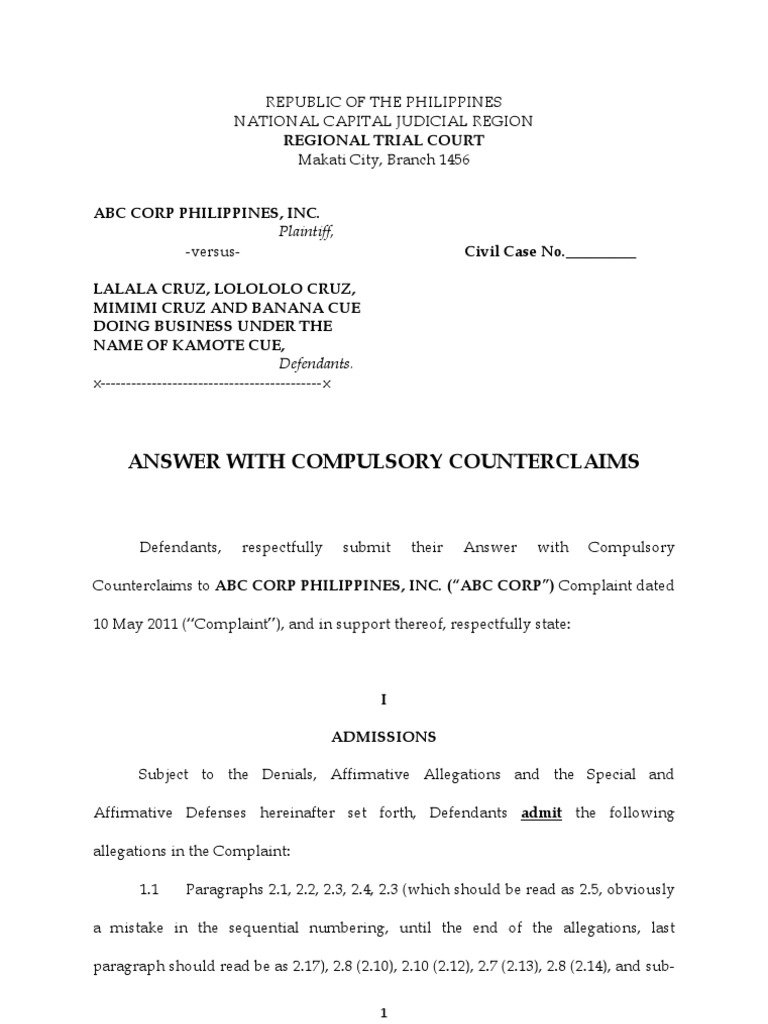 Defendants' Answer and Counterclaims | PDF | Lease | Lawsuit
