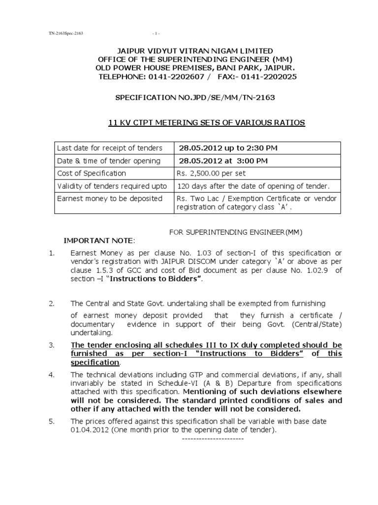 11 KV CTPT Metering Sets Specification | PDF | Transformer | Insulator ...