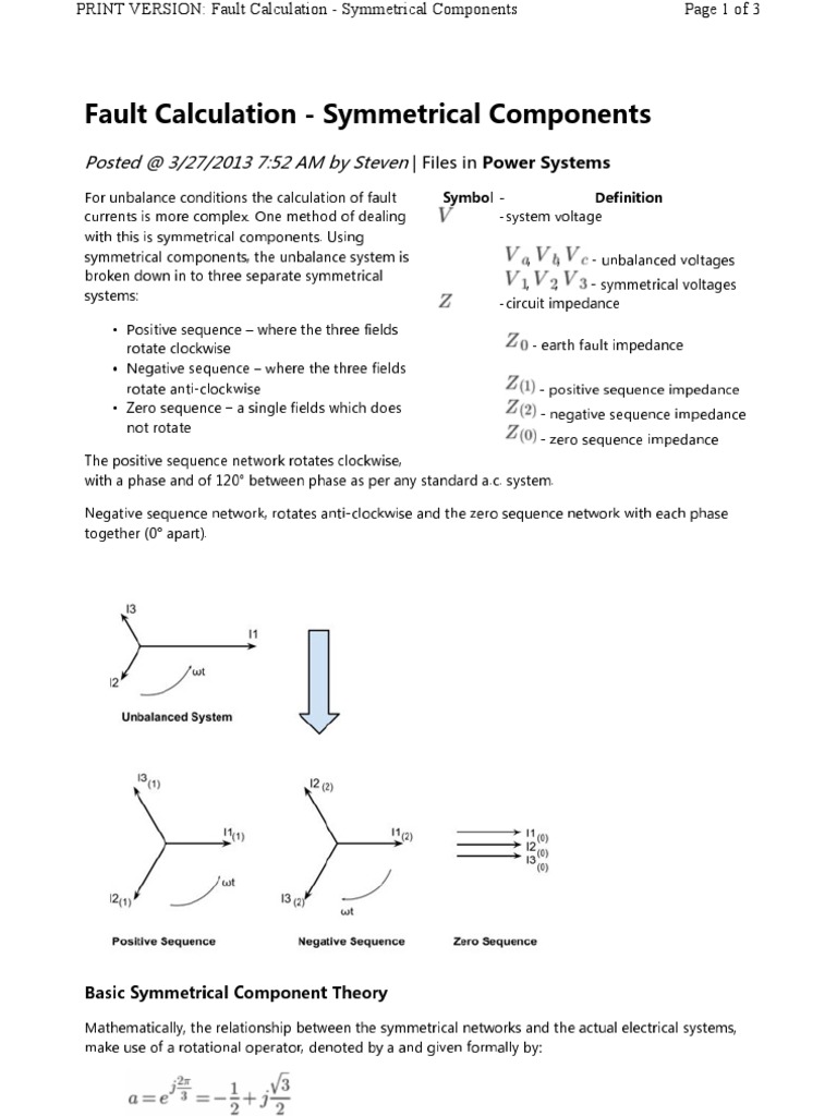 Fault Calculation - Symmetrical Components: Basic Symmetrical Component Theory | PDF ...