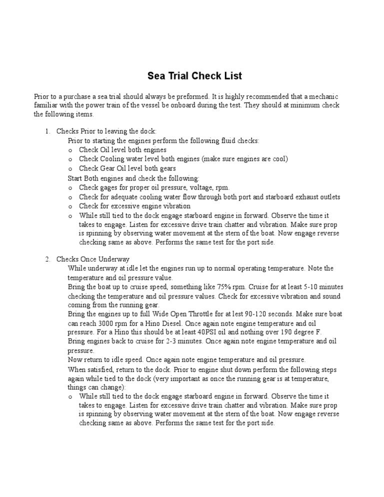 Sea Trial Check List | PDF