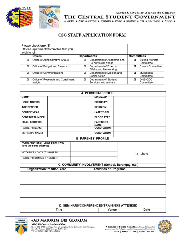 CSG Staff Application Form | PDF | Career & Growth