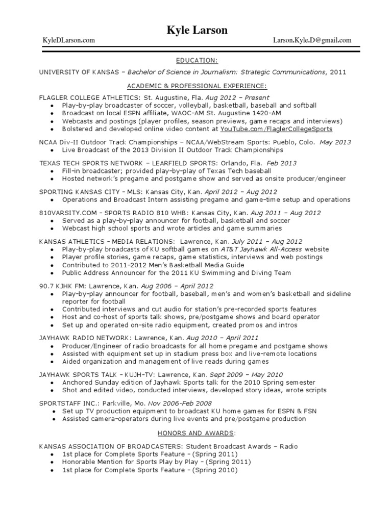Kyle Larson Resume | PDF | University Of Kansas | Lawrence