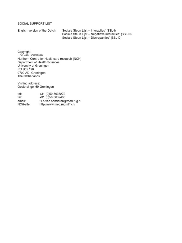 Social Support List English Version | PDF | Behavioural Sciences ...