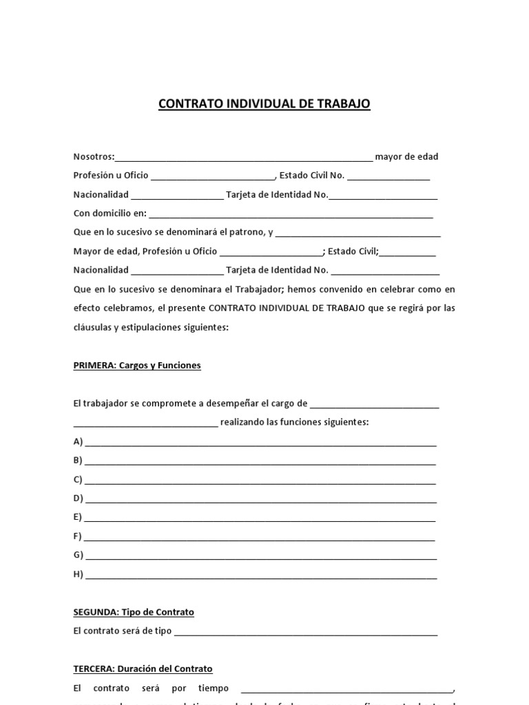 Formato Contrato Individual de Trabajo | PDF | Tiempo de trabajo | Derecho laboral