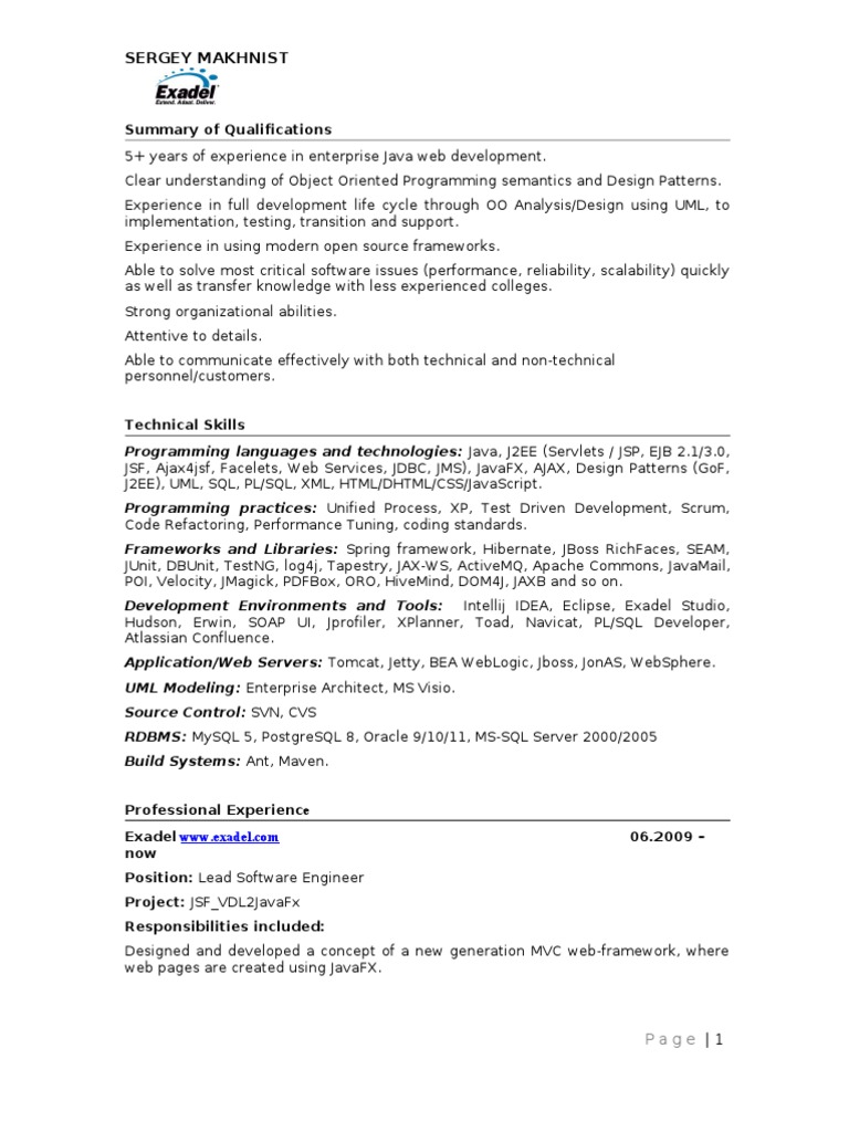 CV Example | PDF | Oracle Database | Java (Programming Language)