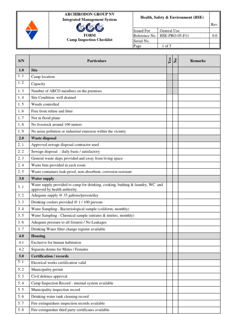 A Comprehensive Camp Inspection Checklist for Ensuring Health, Safety ...
