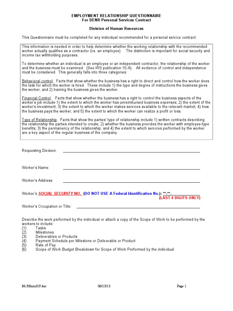 319 Form Personal SVC | PDF | Independent Contractor | Social Security ...