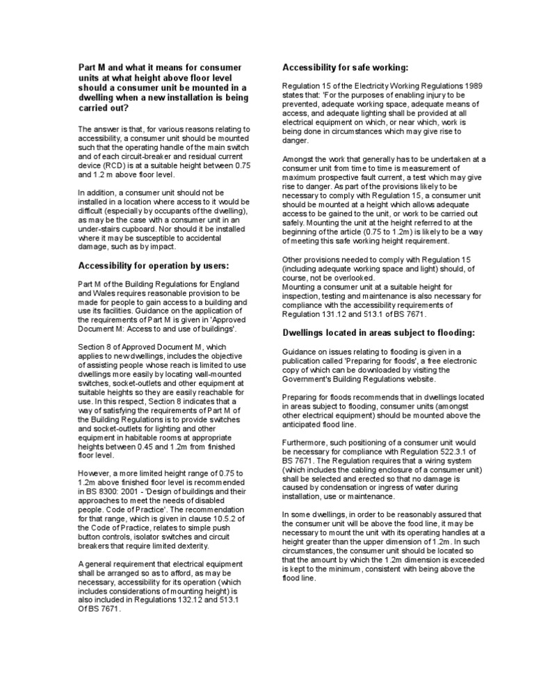 Part M and What It Means For Consumer Units at What Height Above Floor ...