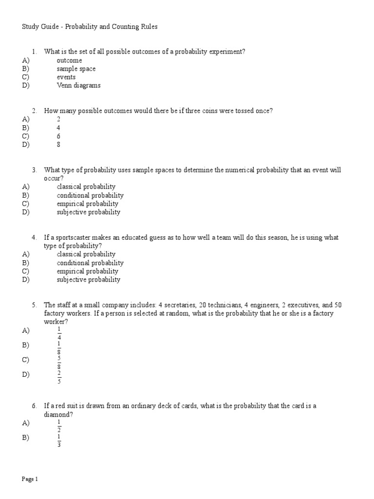 Study Guide - Probability and Counting Rules | Probability ...