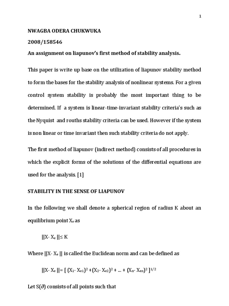 Liapunov Direct Analysis (Lyapunov Stability Analysis Method 1) | PDF ... Liapunov Direct Analysis (Lyapunov Stability Analysis Method 1) | PDF ...