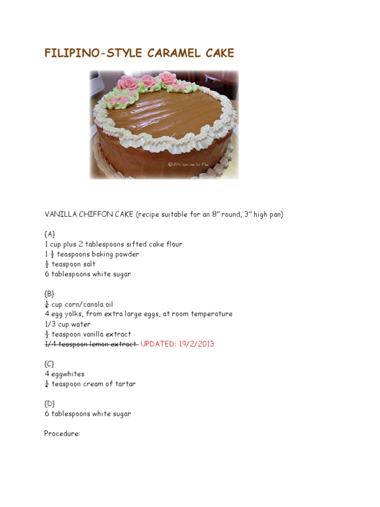 Filipino Caramel Cake Recipe Guide | PDF | Baking Powder | Cakes