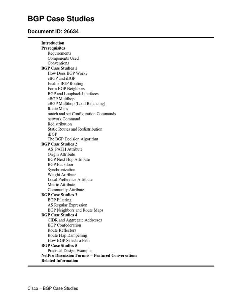 BGP Case Studies: Document ID: 26634 | PDF | Business | Computers