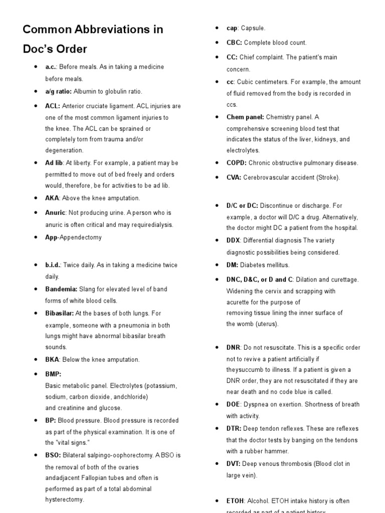 Medical Abbreviations Explained | PDF | Health Sciences | Medicine