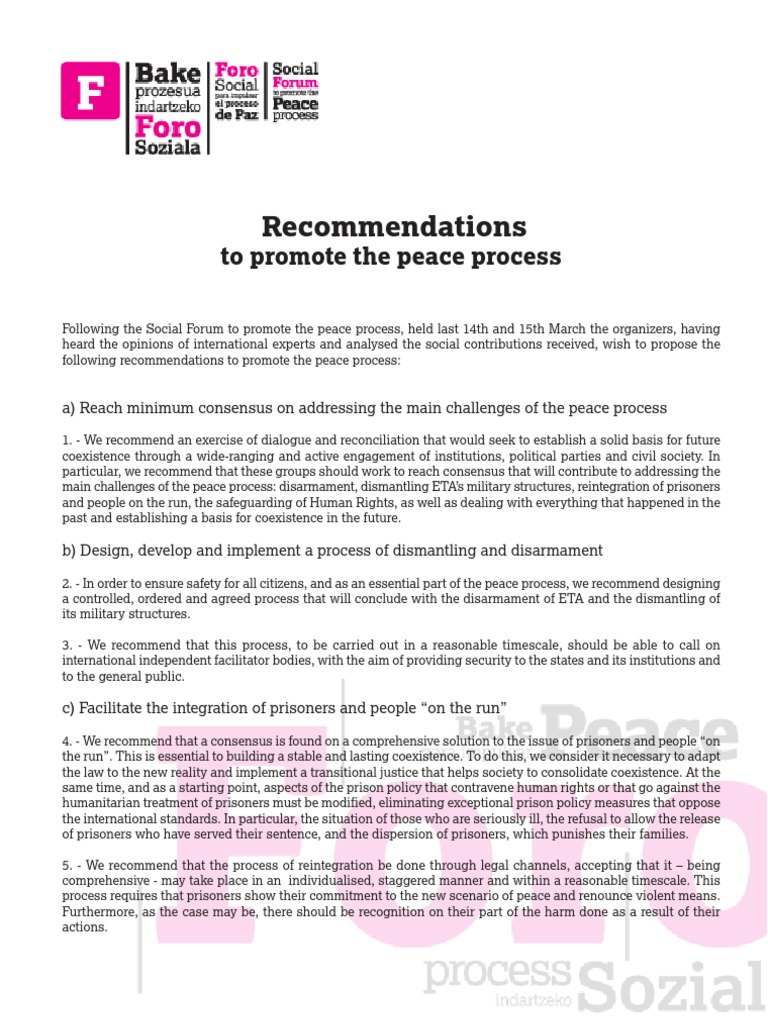 Recommendations To Promote The Peace Process | PDF | Peacebuilding ...