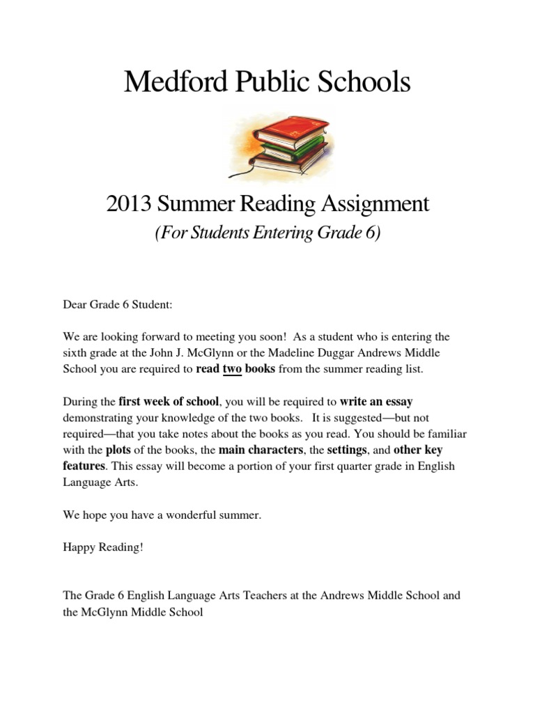 Grade 6 Summer Reading Project | PDF