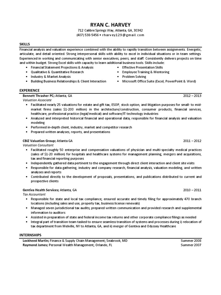Ryan Harvey Resume | Download Free PDF | Valuation (Finance) | Mergers ...