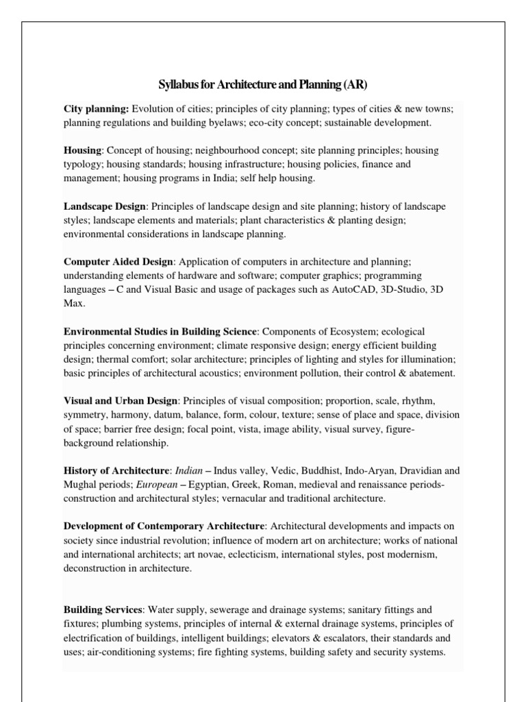 Syllabus For Architecture and Planning (AR) | PDF | Academic Degree ...