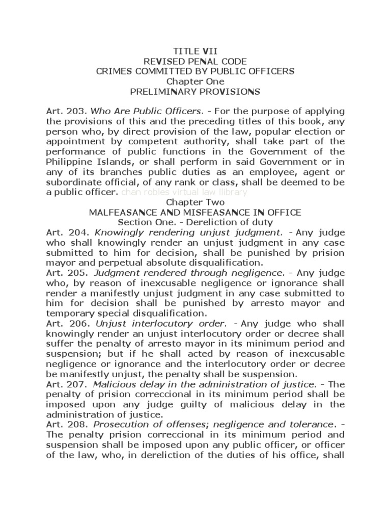 TITLE VII of RPC - Crimes Committed by Public Officers | Download Free ...