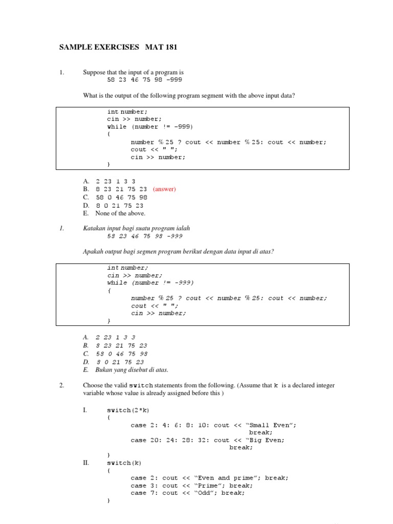 Sample Exercises Mat 181: (Answer) | Download Free PDF | Parameter ...