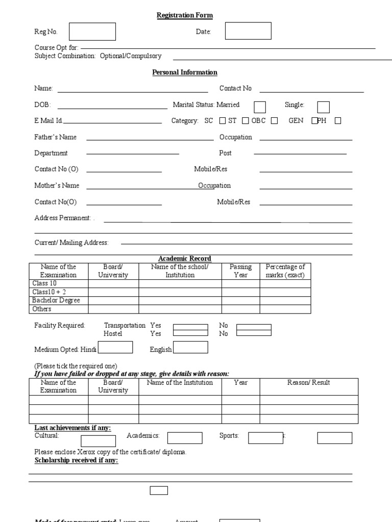 Registration Form: If You Have Failed or Dropped at Any Stage, Give ...
